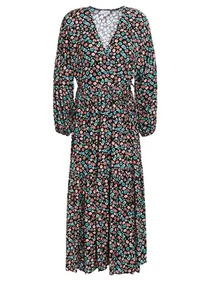 GHOST LONDON Floral Print Midi Shirt Dress - Black