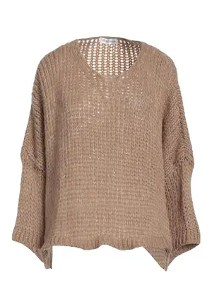 SPADALONGA Solid Round Neck Sweater Beige