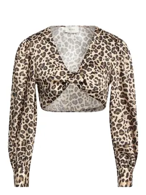 VICOLO Leopard-print Satin Crop Top - Beige