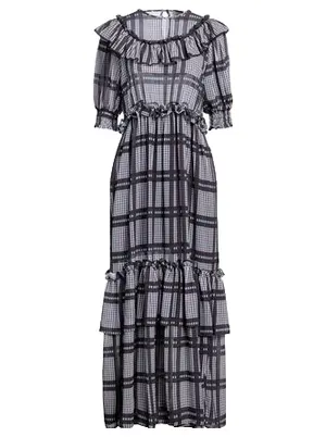 5RUE 5RUE Tartan Pattern Maxi Dress Steel Grey