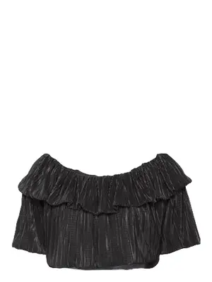 VANESSA SCOTT Ruched Woven Top Black