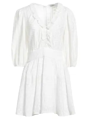 Sandro Mini Circle Dress With Ruffles And Lace - White