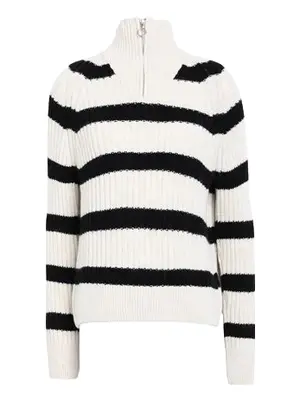 Only Striped Knit Turtleneck Top Beige