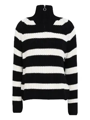 Only Striped Knit Turtleneck Top - Black