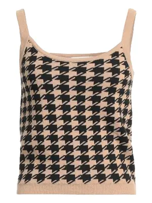 VICOLO Sleeveless Houndstooth Knit Top Beige