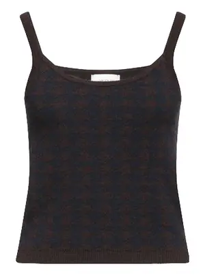 VICOLO Sleeveless Houndstooth Knit Top Brown