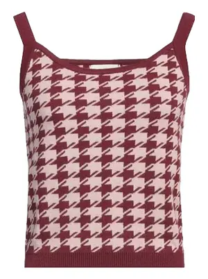 VICOLO Sleeveless Houndstooth Knit Top Red