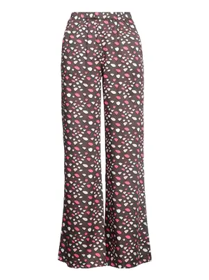 MERCI Floral Satin Wide Leg Pants - Black