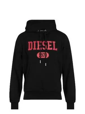 DIESEL® Cotton Blend Hoodie With Logo Print - Black