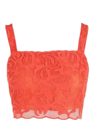 Topshop Cropped Lace Top - Orange