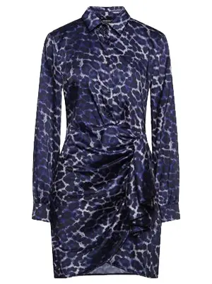 VANESSA SCOTT Mini Leopard-Print Satin Shirt Dress Blue