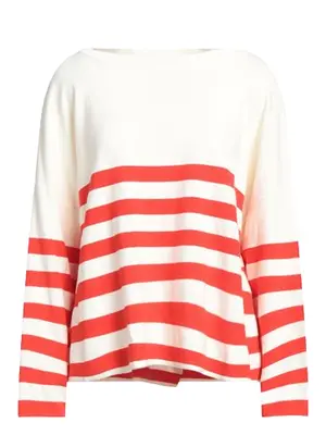VICOLO Striped Knit Sweater - Tomato Red