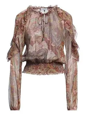 LIU •JO Ruched Paisley-print Top - Beige