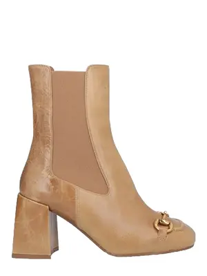 BRUNO PREMI Ankle Boots In Leather With Metal Appliqués - Beige