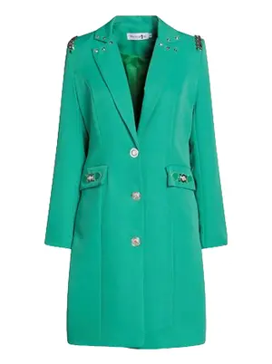 MARÇI BY GIL SANTUCCI Plain Weave Overcoat With Metal Appliqués - Green