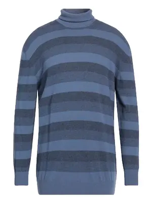 CASHMERE COMPANY Striped Wool And Cashmere Turtleneck - Blue