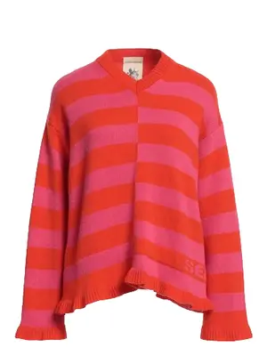 SEMICOUTURE Striped V-Neck Knit Sweater Orange