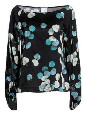 MERCI MERCI Floral Print Top Black