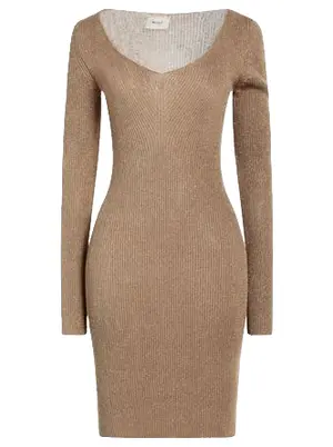 VICOLO Mini Bodycon Knit Dress Beige