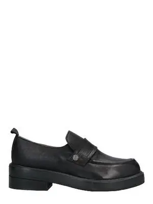 O.X.S. O.X.S. Black Leather Loafers With Square Heel Black