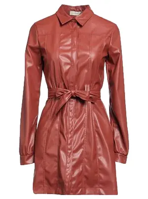 HAVEONE Coated Mini Shirt Dress With Belt Red