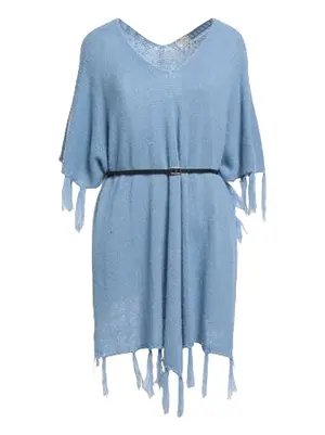 NO-NÀ Knitted Cape With Fringes - Blue