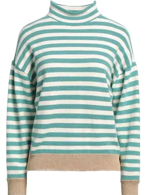 TSD12 Striped Knit Turtleneck White