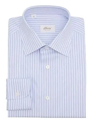 Brioni Cotton Multi-stripe Dress Shirt Whiteblue