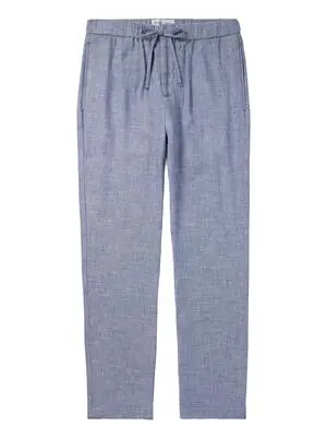 Frescobol Carioca Straight-leg Linen And Cotton-blend Trousers - Blue
