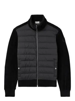 Moncler Ribbed Cotton-blend Chenille And Quilted Shell Down Zip-up Cardigan - Black