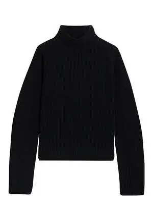 Iris & Ink Ribbed Merino Wool Turtleneck Sweater - Black