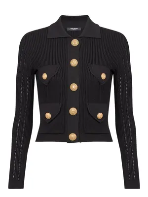 Balmain Buttoned Ribbed Cardigan - Black