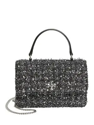 Tory Burch Mini Kira Chevron Tweed Tote - Black/silver