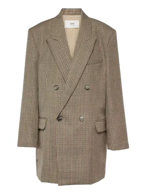 Ami Houndstooth Wool Blazer - Beige