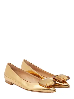 GIANVITO ROSSI Jaipur Embellished Leather Ballet Flats - Gold