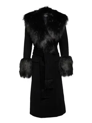 Dolce & Gabbana Faux Fur-trimmed Wool And Cashmere Coat - Black