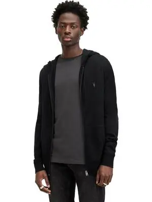 ALLSAINTS Merino Wool Ramskull Embroidered Zip Hoodie - Black