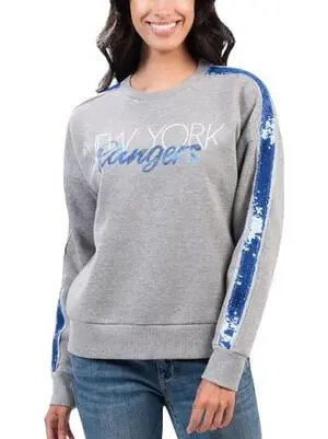 G-III 4HER BY CARL BANKS New York Rangers Sequin Pullover Sweatshirt - Gray