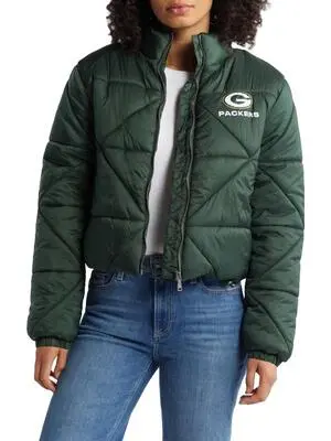 WEAR BY ERIN ANDREWS Bay Packers Cropped Puffer Jacket - Green