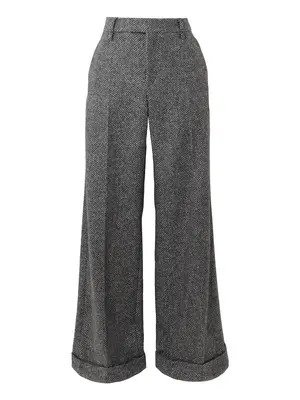 Brunello Cucinelli Herringbone Woven Wide-leg Pants - Gray