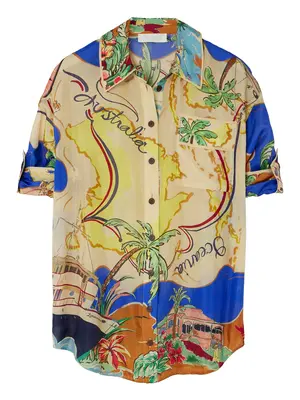 Zimmermann Zimmermann + Net Sustain Alight Printed Organic Silk-satin Shirt Blue