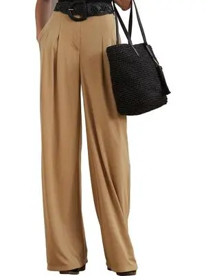 Ralph Lauren Pleated Stretch Jersey Wide-leg Pant - Birch Tan