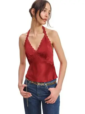 REFORMATION Monica Silk Top - Red
