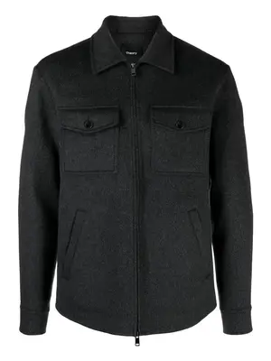 Theory Zipped Wool-blend Shirt Jacket - Grey