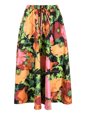 La DoubleJ Floral-print Midi Skirt - Black