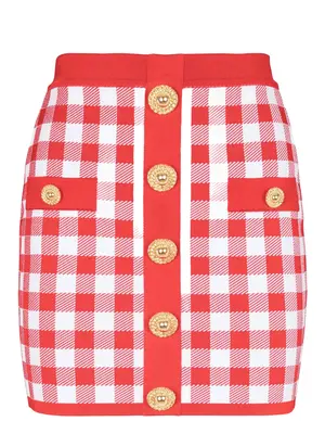 Balmain Gingham Fine-knit Miniskirt - Red