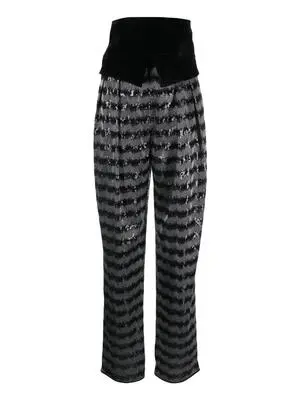 Emporio Armani Striped Sequinned Trousers - Black