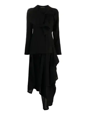 Yohji Yamamoto Ruffle-detail Asymmetric Coat - Black