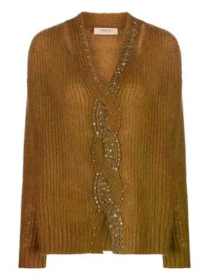 TWINSET Rhinestone-embellished Cut-out Jumper - Brown