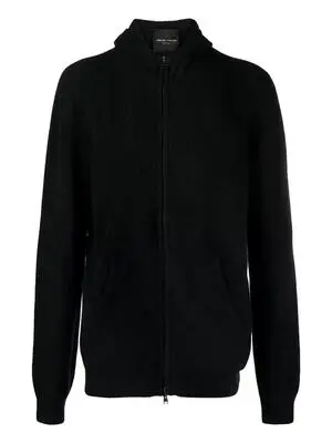 ROBERTO COLLINA Fine-ribbed Bomber Jacket - Black